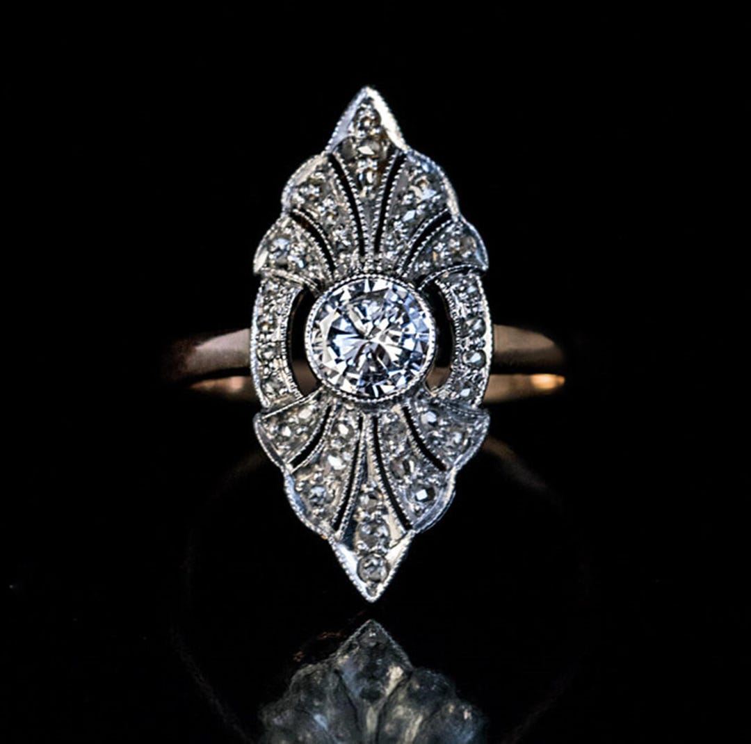 Antique Edwardian Style Ring, Round Cut Moissanite Diamond Art Deco ...