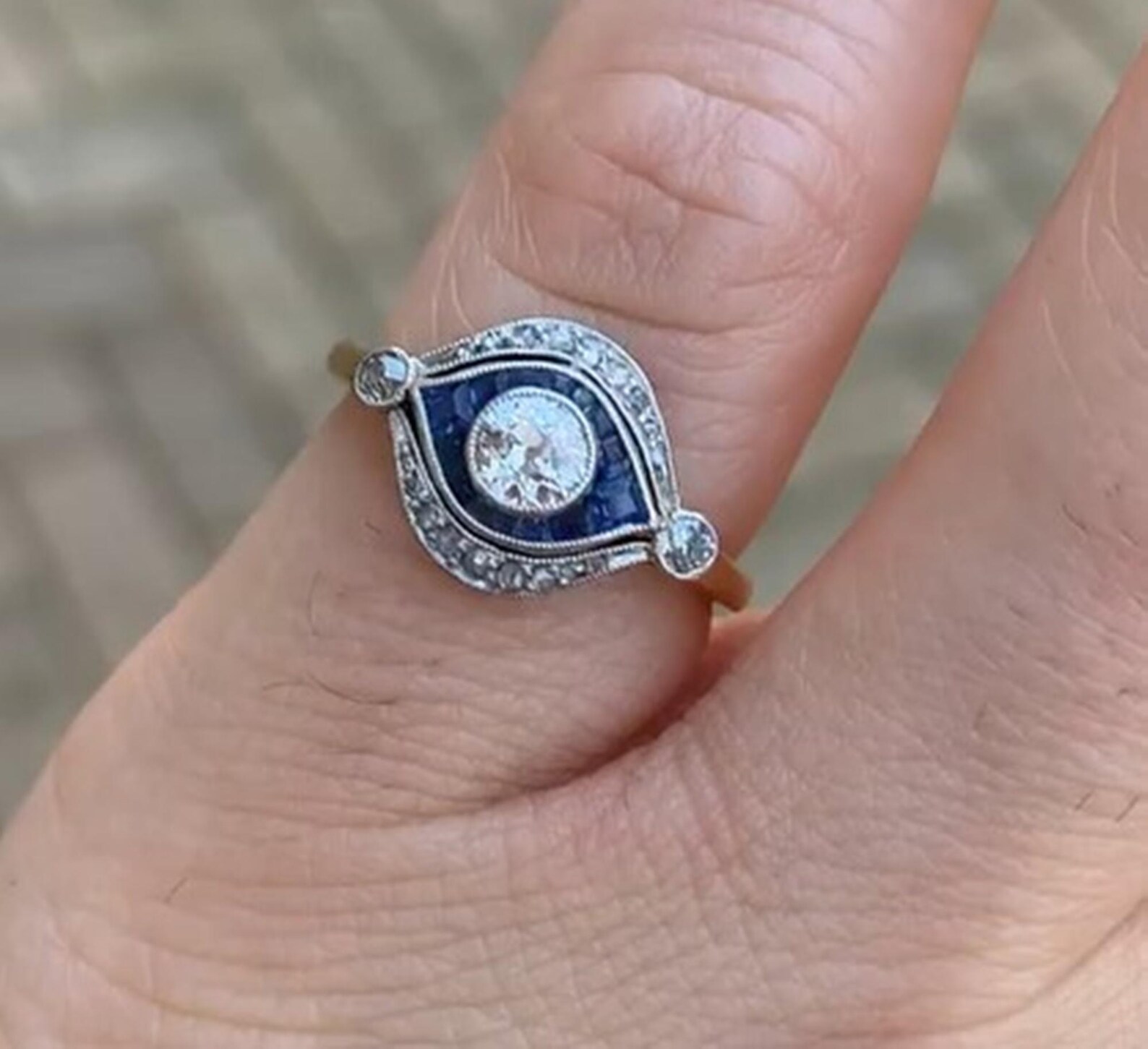 Vintage Inspire Evil Eye Ring, Art Deco Sapphire Ring, Antique Old ...