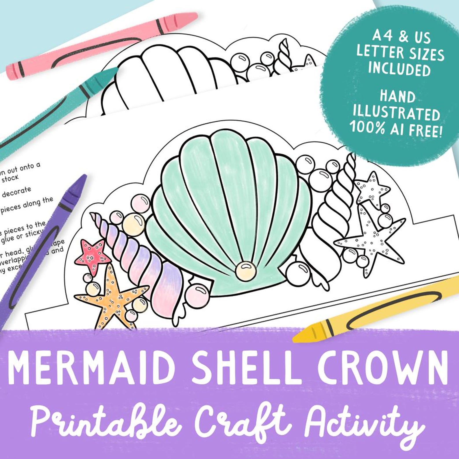 Mermaid Shell Crown Printable Craft. Mermaid Party Craft Activity ...