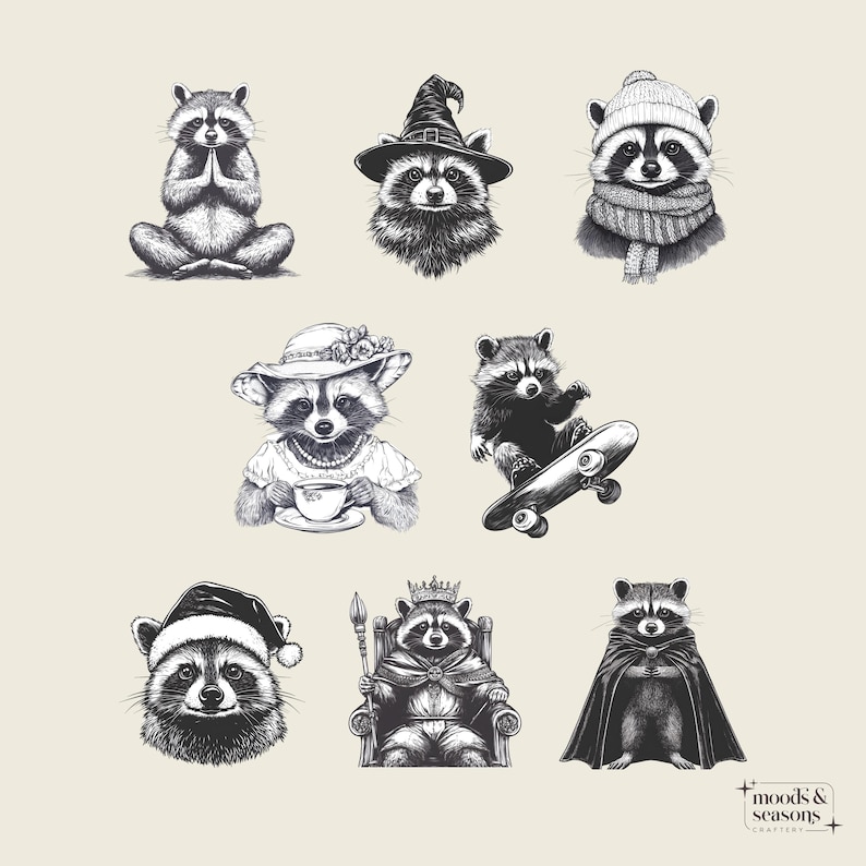 24 Funny Raccoons Cliparts - 300 DPI Png - Cool, Badass, Sassy, Fancy ...