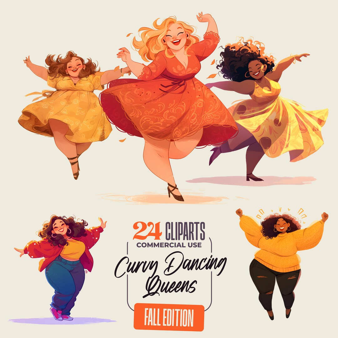 24 Curvy Woman Fall Clipart: Dancing Plus Size Art (digital Download ...