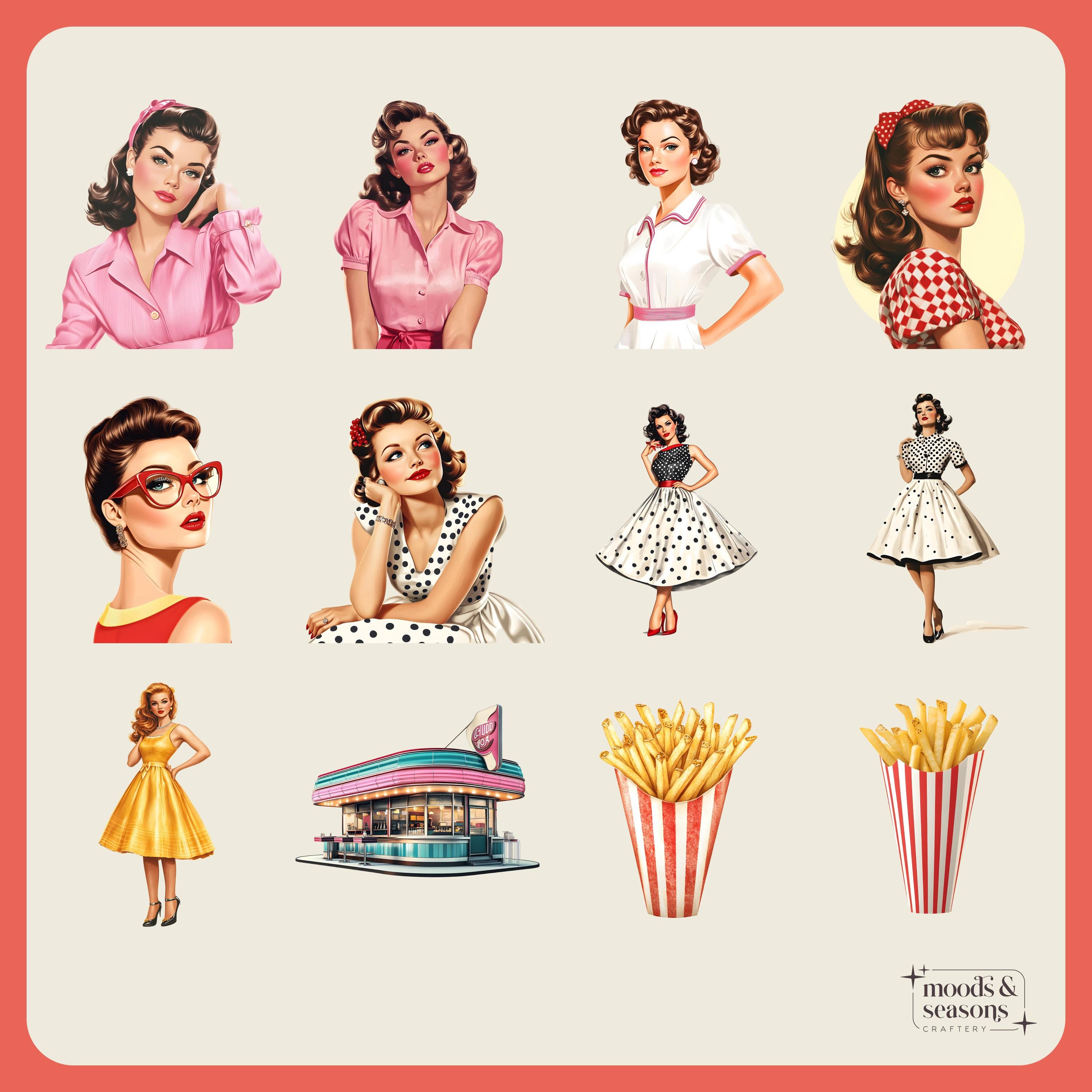 50s Diner Clipart Set – Retro American Food & Cars (digital Download ...