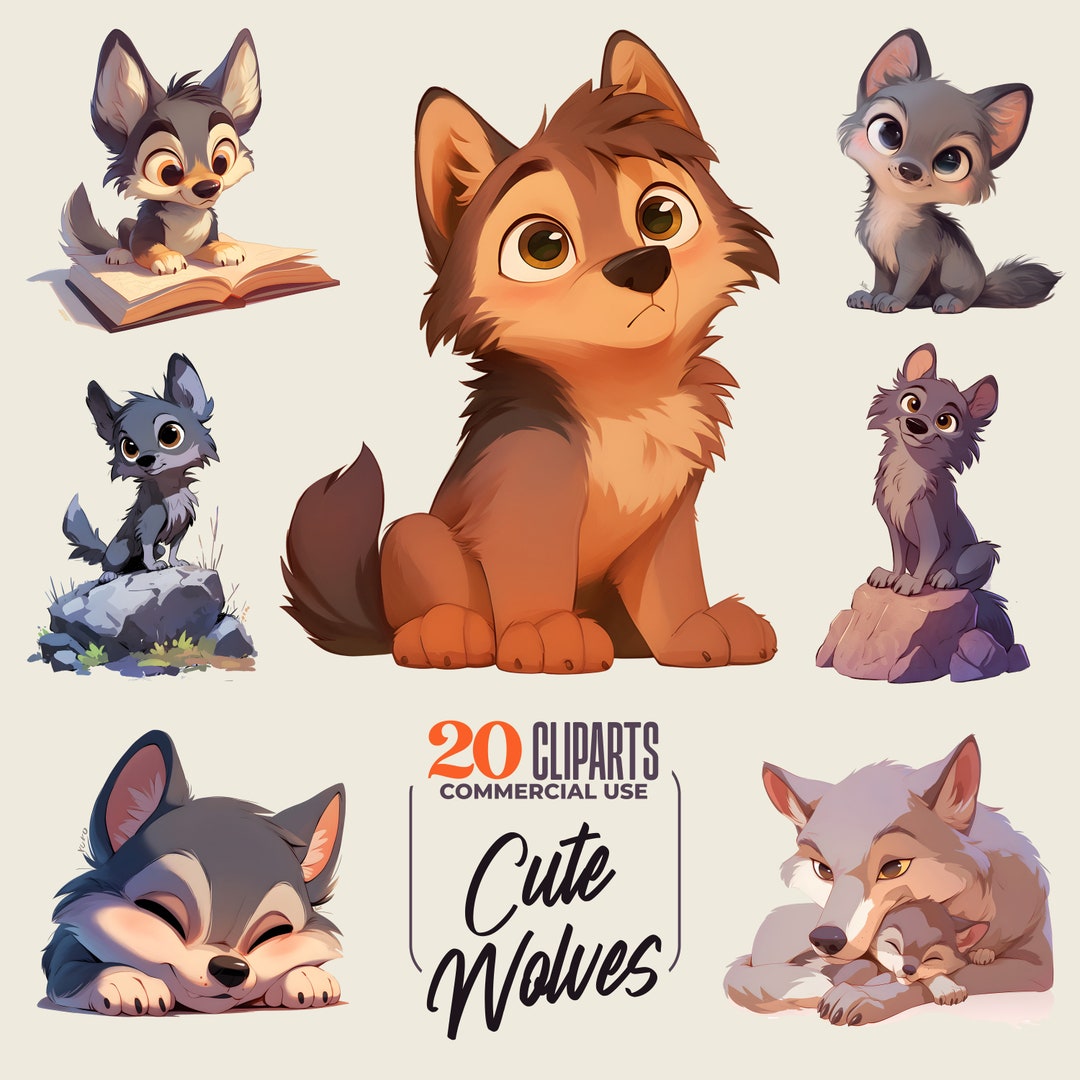 Wolf Clipart Set – Cartoon Animal Graphics, Commercial Use (digital ...