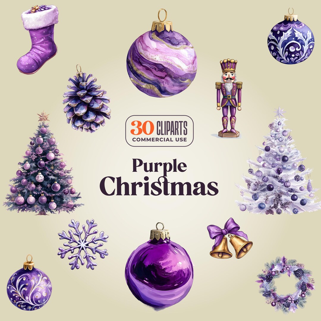 30 Purple Christmas Elements Cliparts - 300 DPI - Purple Shaded ...