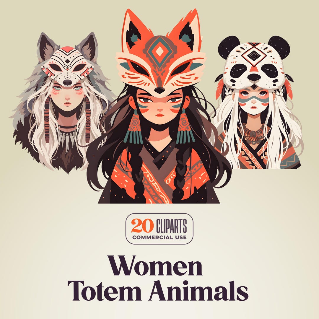 20 Women Totem Animal - 300 DPI Png - Dreamy Portrait - Spirituality ...