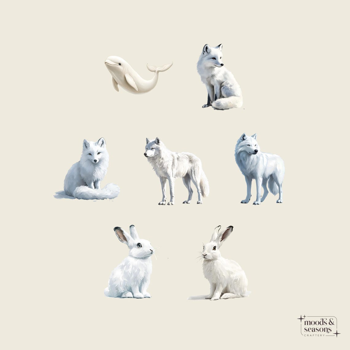 Snow Animals Clipart – Arctic & Polar Wildlife PNG (digital Download ...