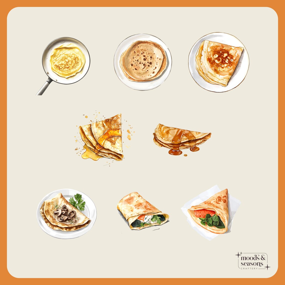 Crepes Party Clipart, French Pancakes, Menu Design (digital Download ...