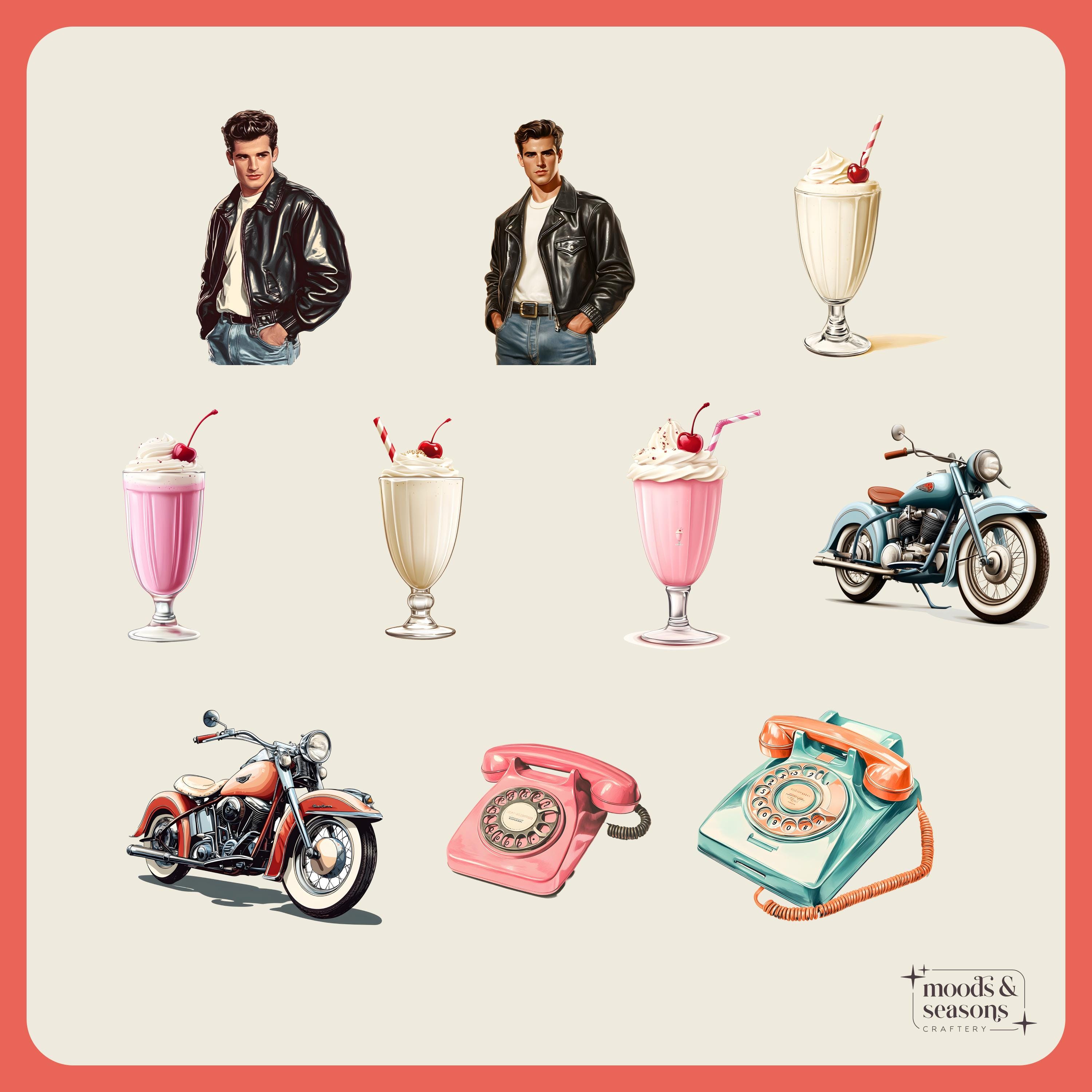 50s Diner Clipart Set – Retro American Food & Cars (digital Download ...
