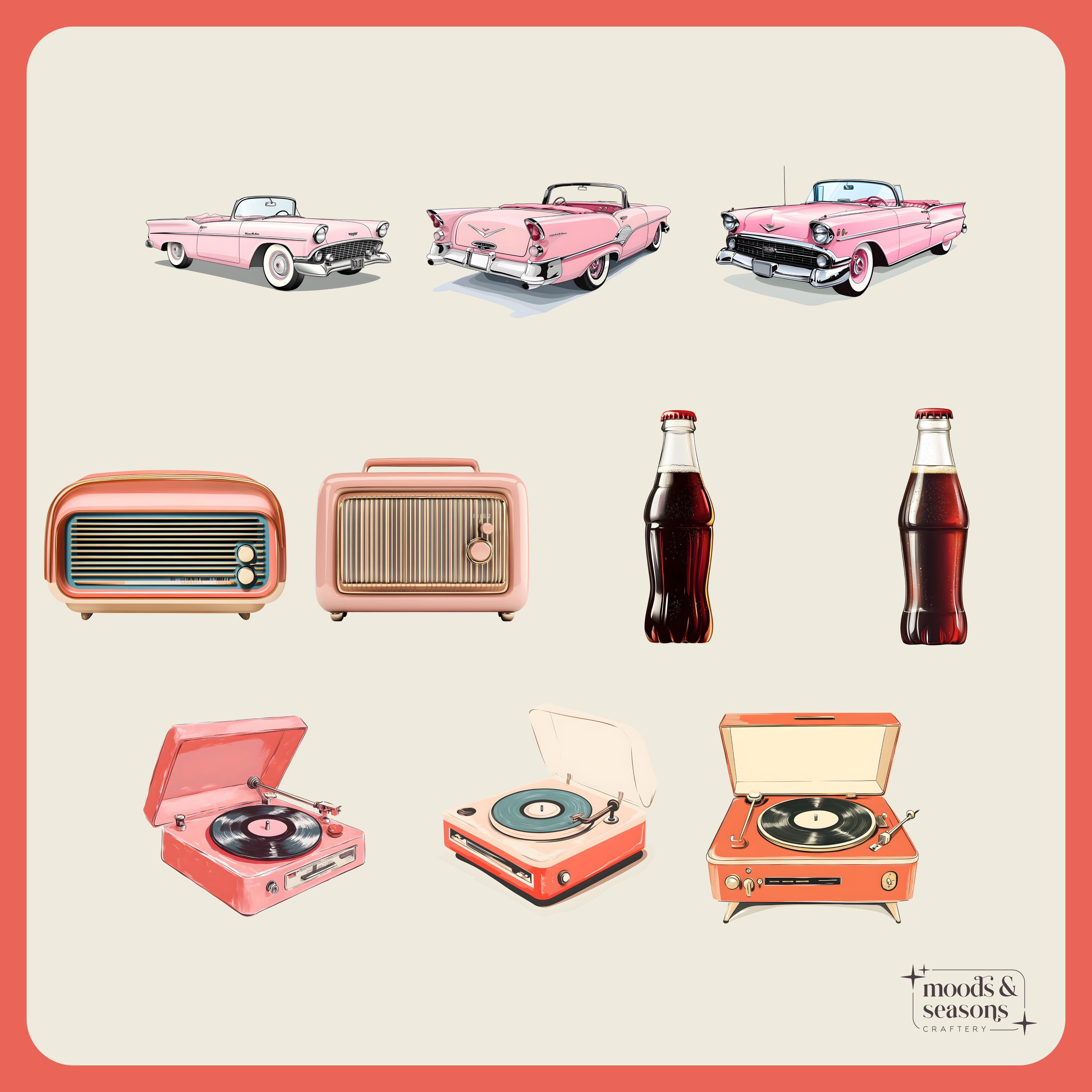 50s Diner Clipart Set – Retro American Food & Cars (digital Download ...