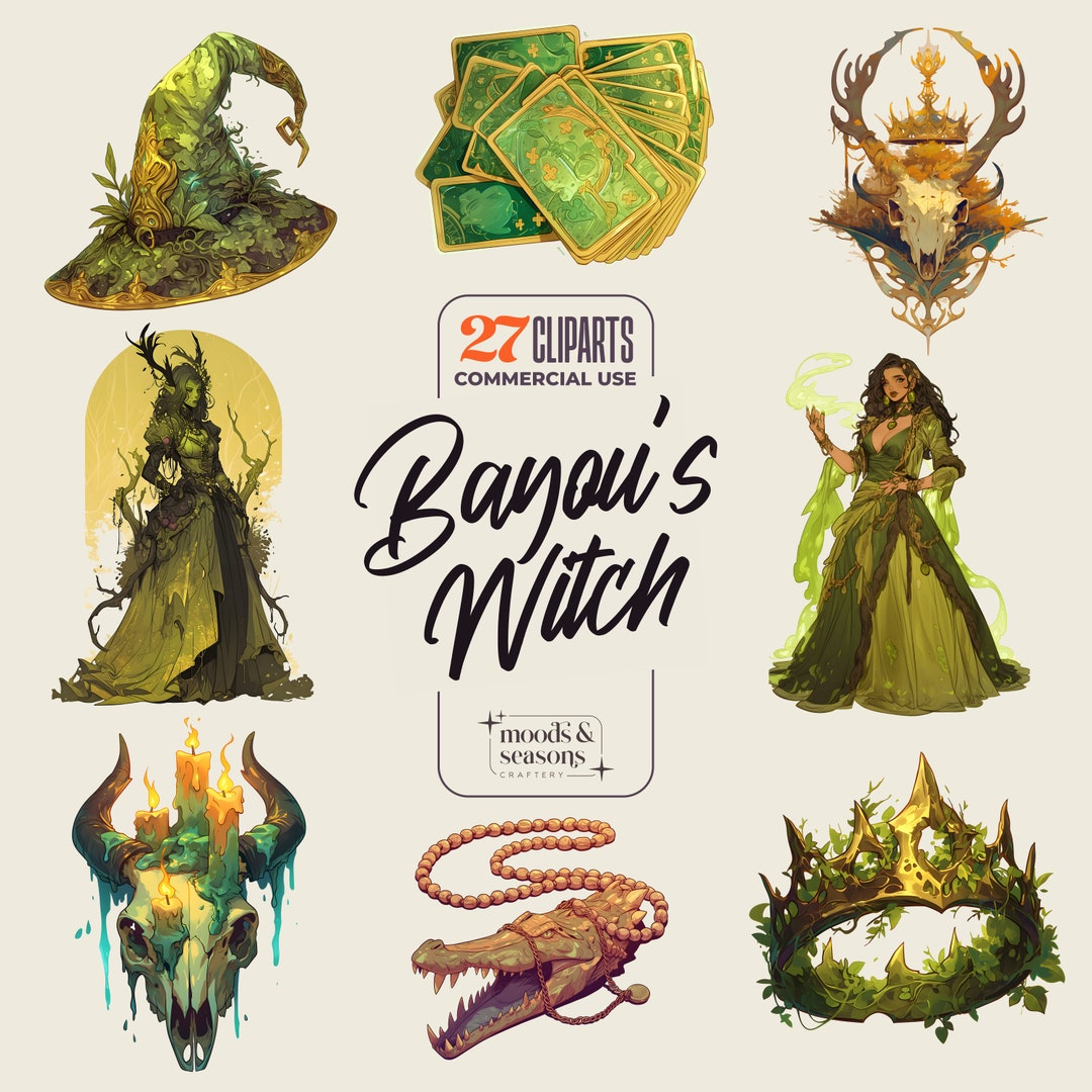 Bayou Witch Cliparts – Green Swamp, Halloween Elements (300 DPI PNG ...