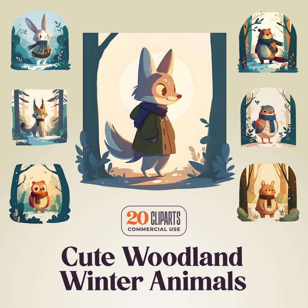 20 Cute Winter Woodland Animals - 300 DPI Png - Adorable Creatures ...