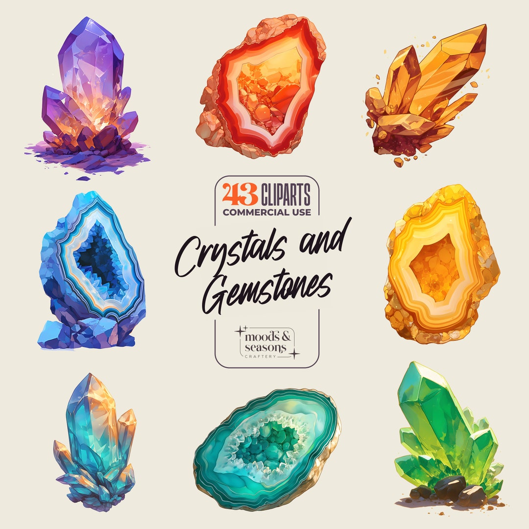 43 Crystals and Gemstones Cliparts - 300 DPI Png - Cute Colored ...
