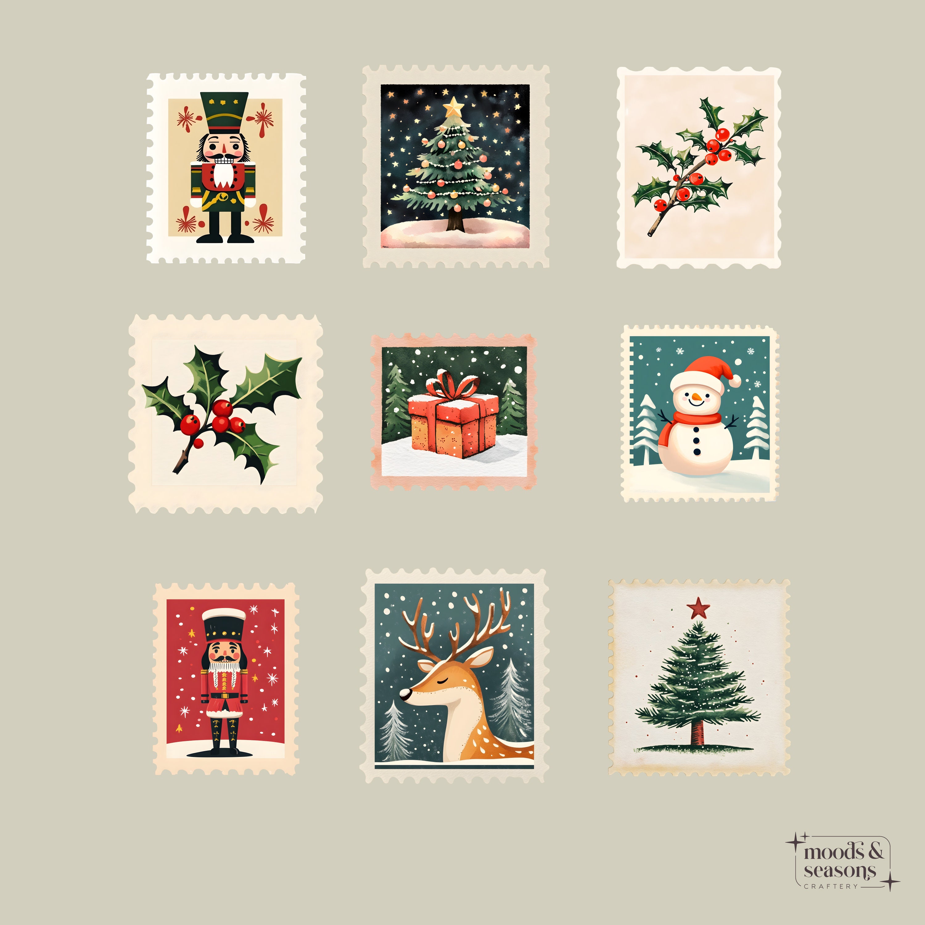 22 Christmas Stamps Clipart - 300 DPI - Vintage - Commercial Use ...