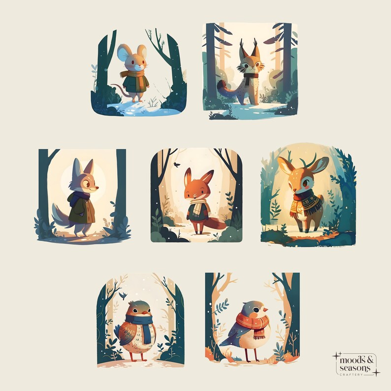 Cute Winter Woodland Animals Clipart – 300 DPI PNG (digital Download ...