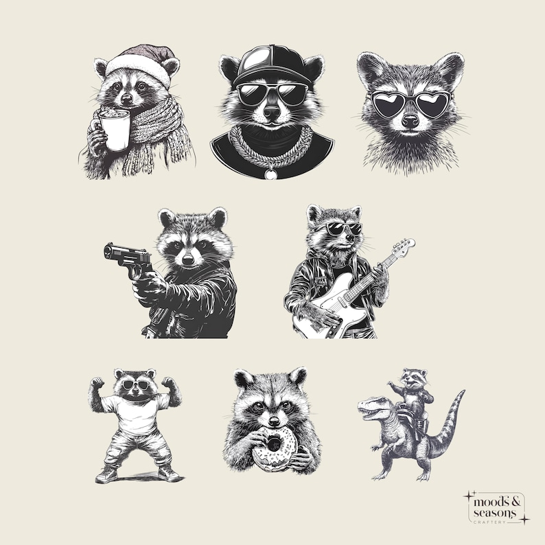 24 Funny Raccoons Cliparts - 300 DPI Png - Cool, Badass, Sassy, Fancy ...