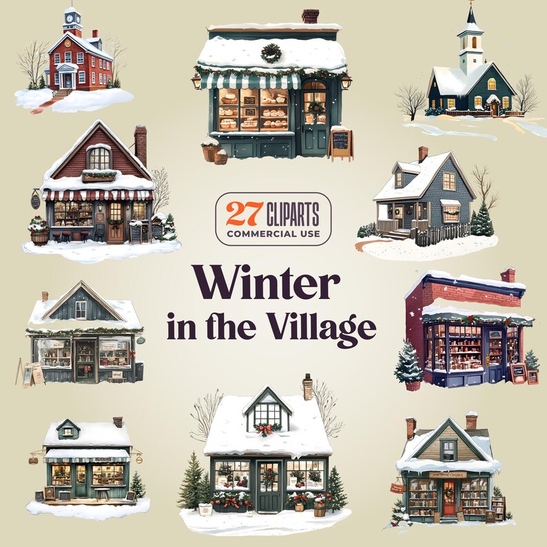 Winter Village Clipart Set – 27 Town & Shop Pngs (digital Download) - Etsy