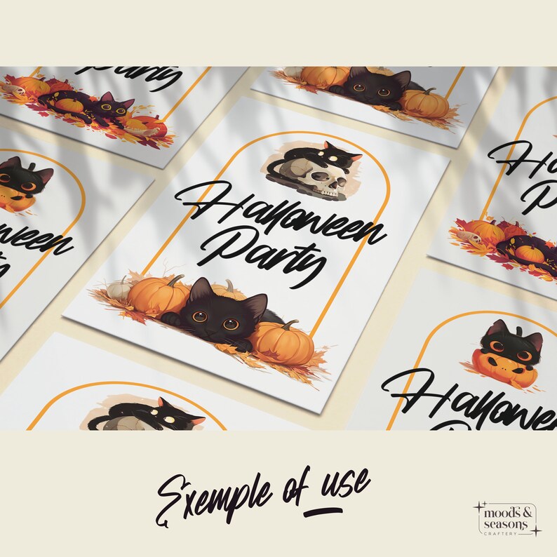 Black Cats Halloween Cliparts: Cartoon Style, Borders (300 DPI PNG ...