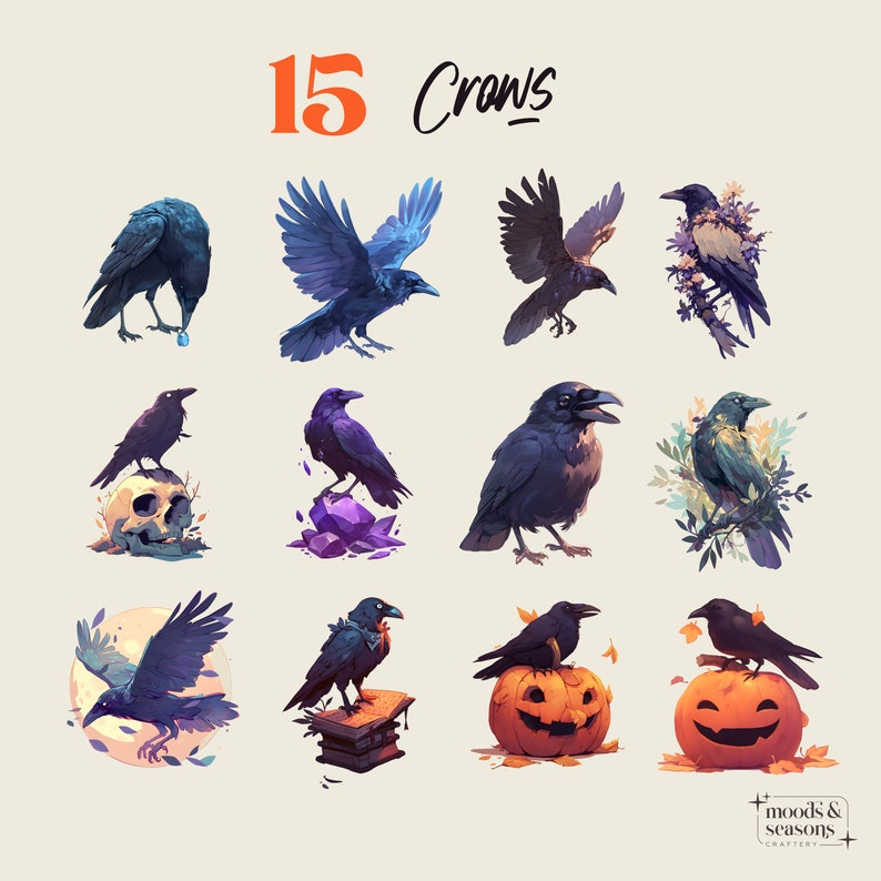 19 Crows Cliparts - 300 DPI Png - Cute Animals and Elements - Halloween ...