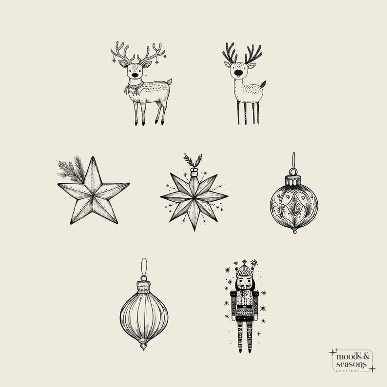 30 Christmas Art Line Clipart - 300 DPI - Line Drawing - Winter Holiday ...