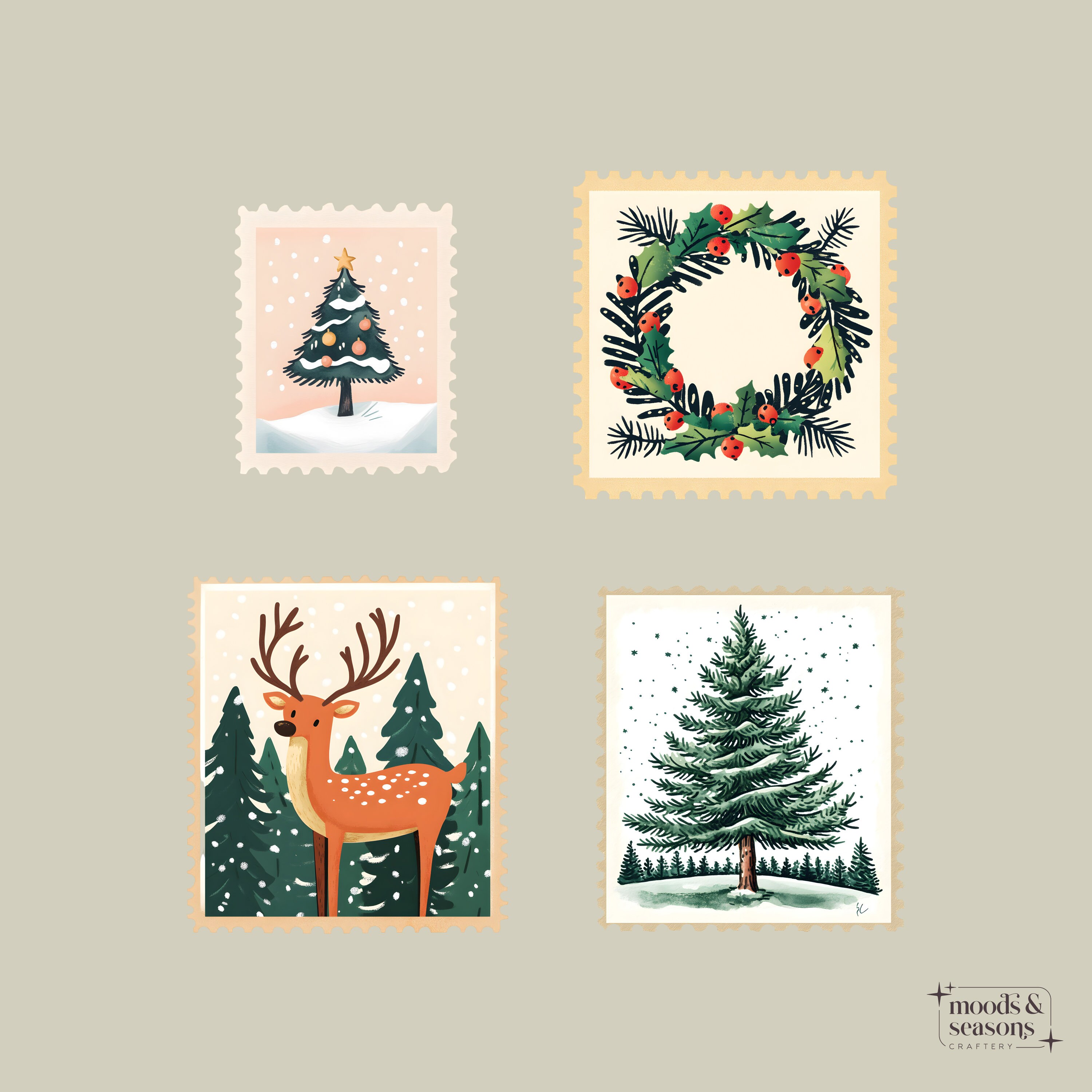 22 Christmas Stamps Clipart - 300 DPI - Vintage - Commercial Use ...