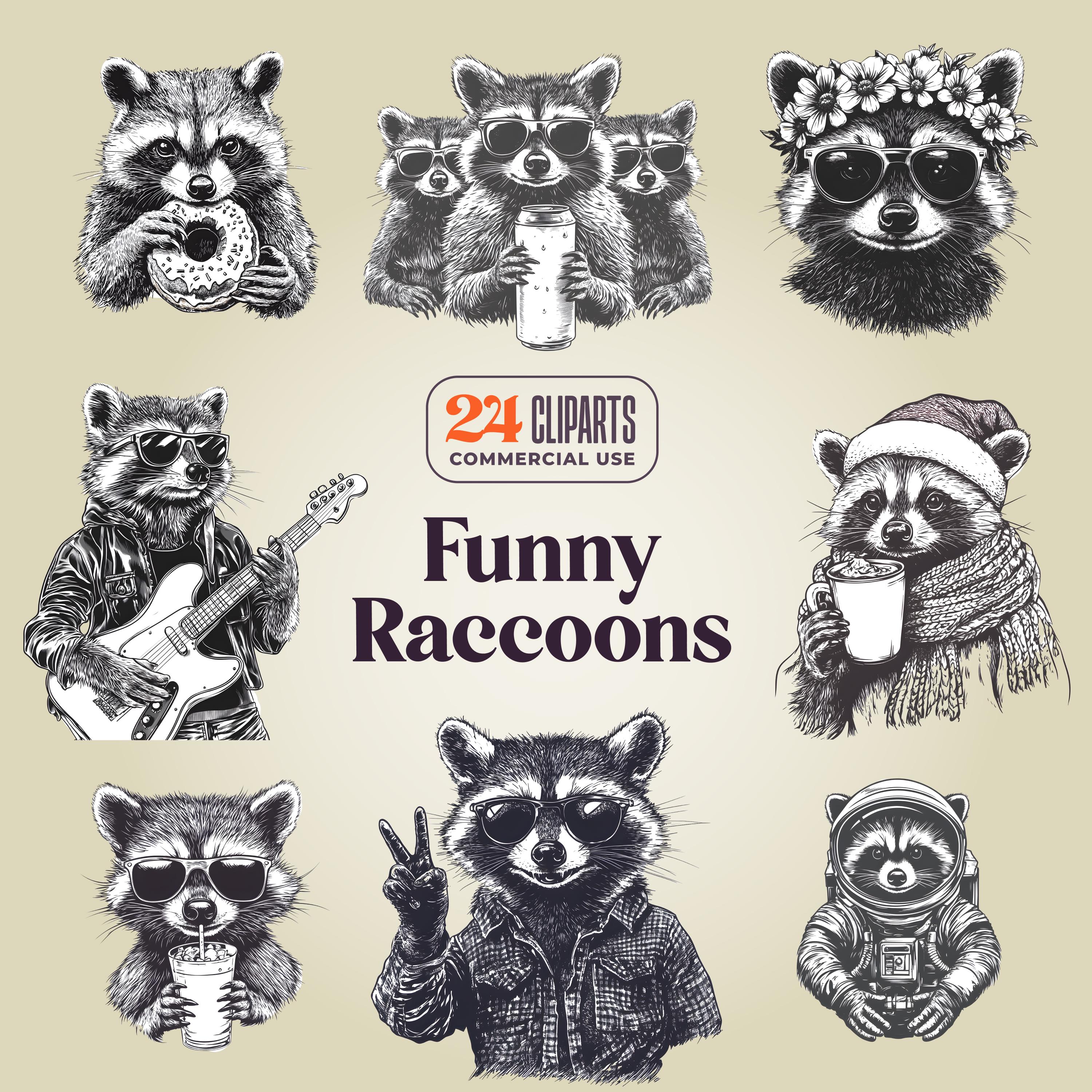 24 Funny Raccoons Cliparts - 300 DPI Png - Cool, Badass, Sassy, Fancy ...