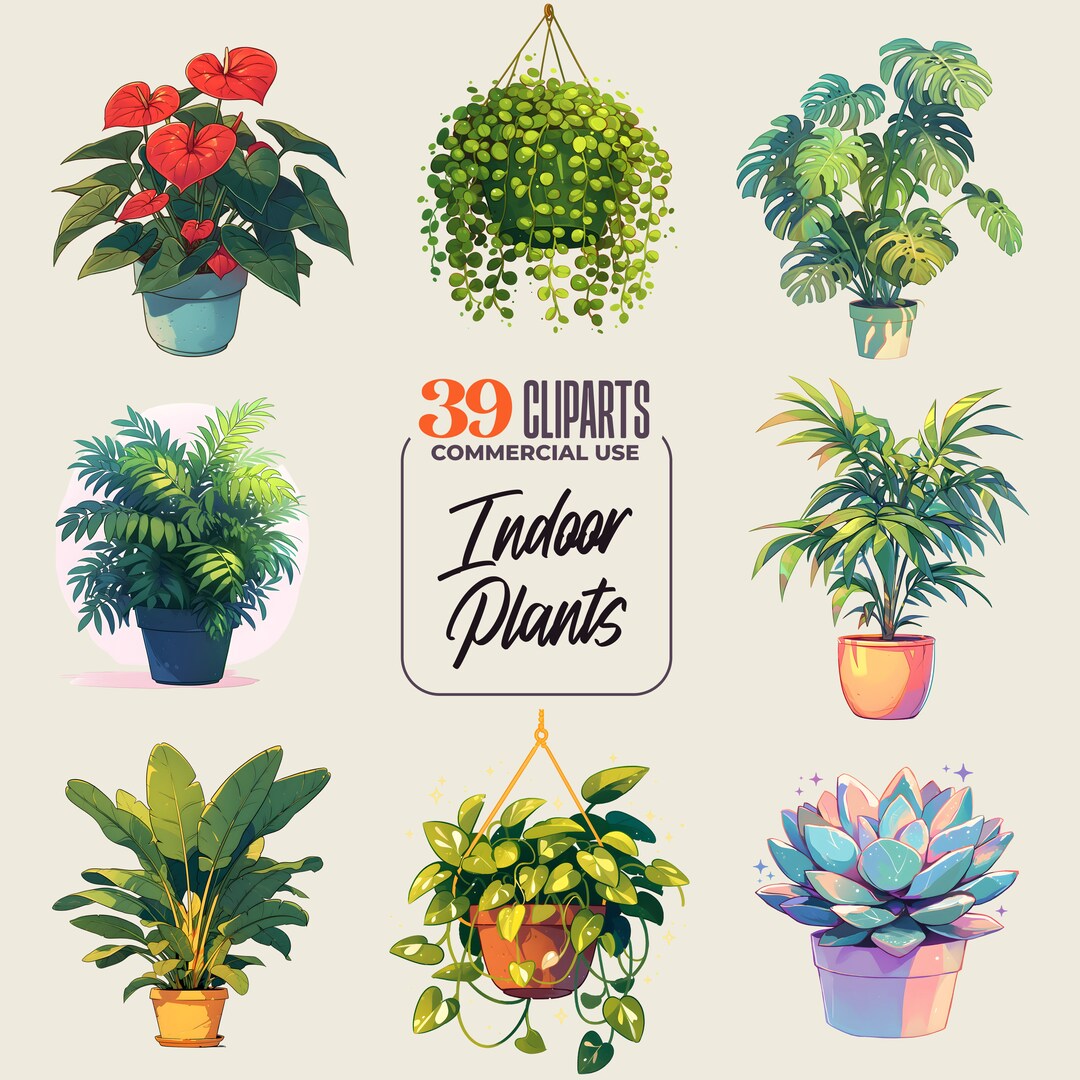 Indoor Plant Clipart Set – Tropical Foliage PNG Graphics (digital ...