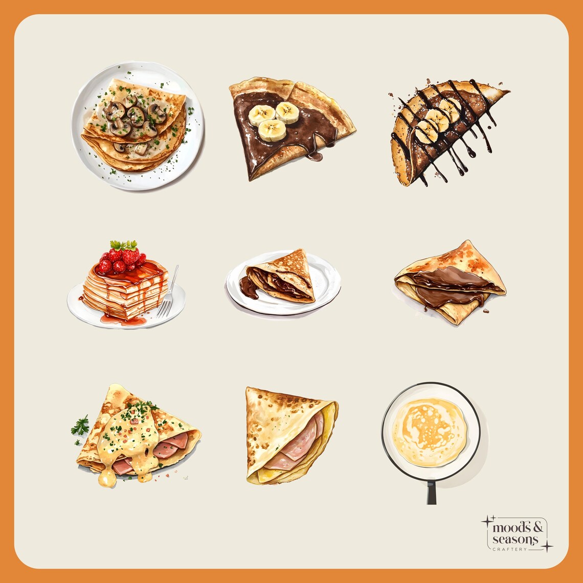 34 Crepes Party Clipart, High Quality 300 DPI, Pancakes, Chandeleur ...