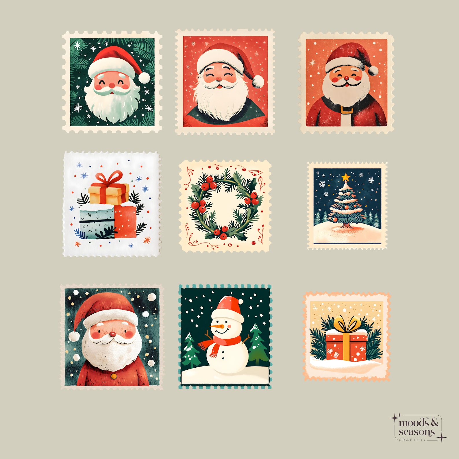 22 Christmas Stamps Clipart - 300 DPI - Vintage - Commercial Use ...