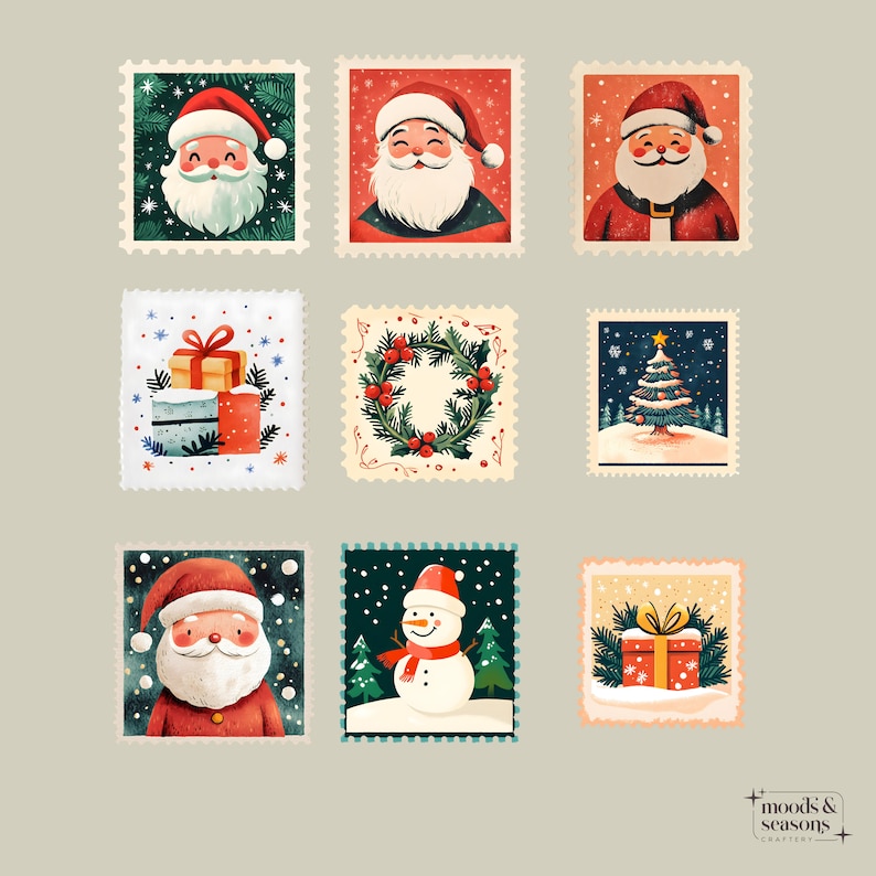 22 Christmas Stamps Clipart - 300 DPI - Vintage - Commercial Use ...