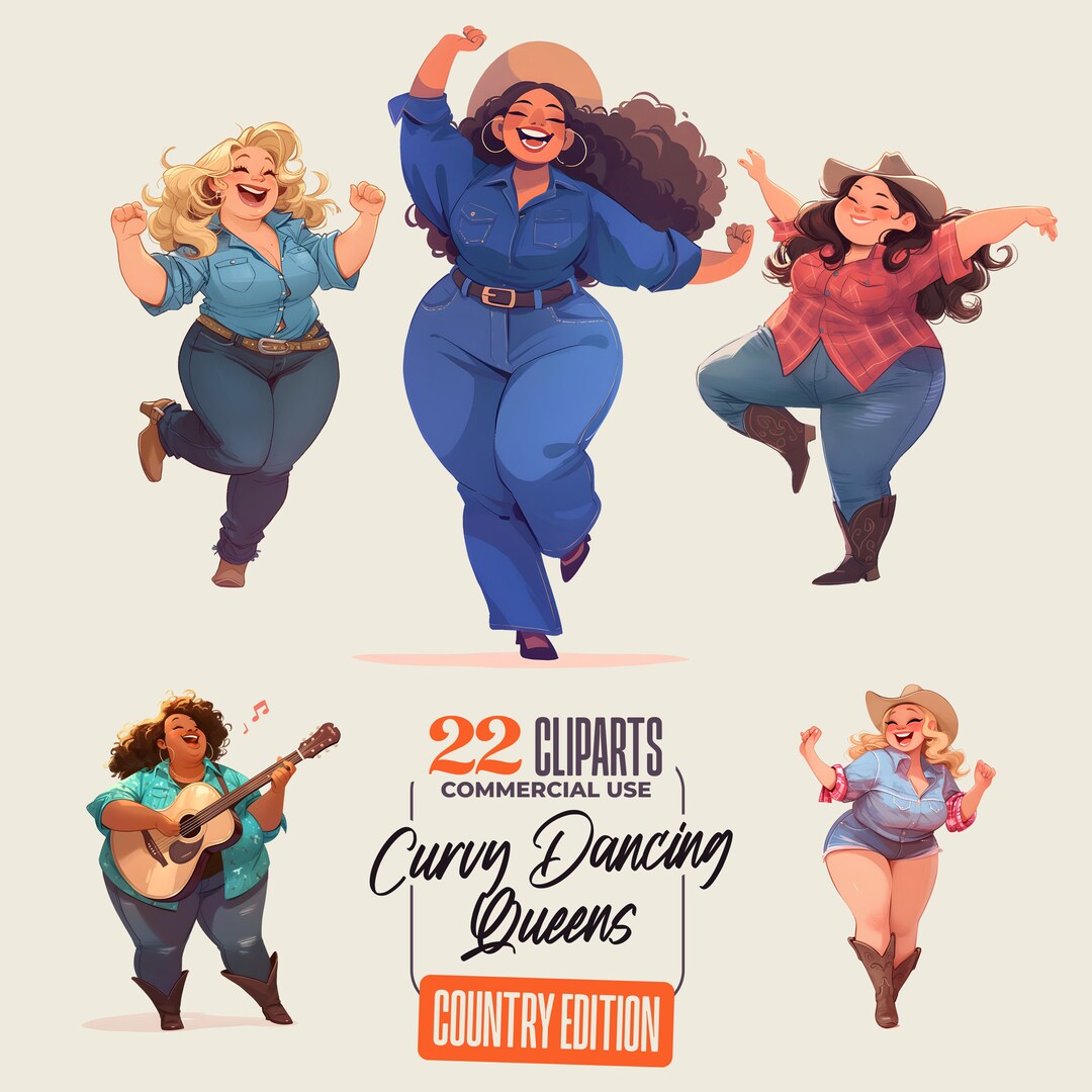 22 Curvy Women Dancing on Country Music Clipart: Cowgirl Boots and Hats ...