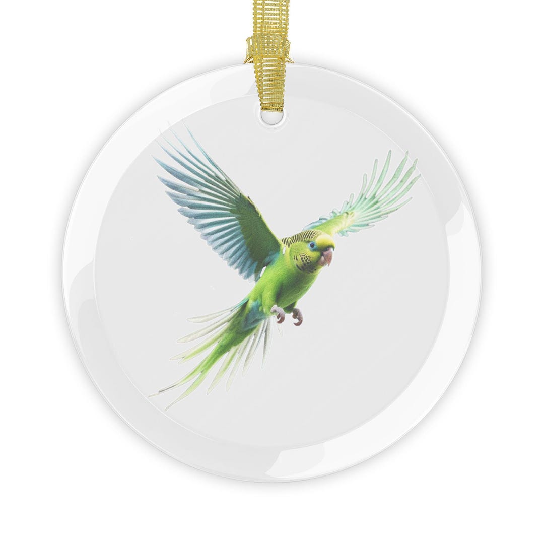 Parakeet Flying Budgie Christmas Ornament ONE SIDED Clear Round Glass ...