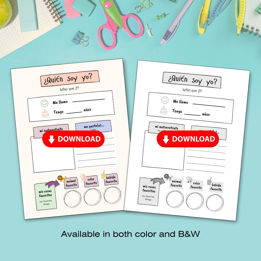 Who Am I Spanish Worksheet - Etsy