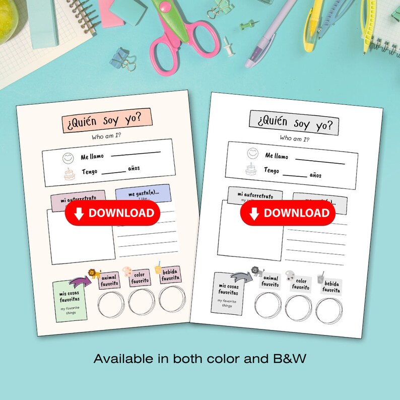 Who Am I Spanish Worksheet - Etsy