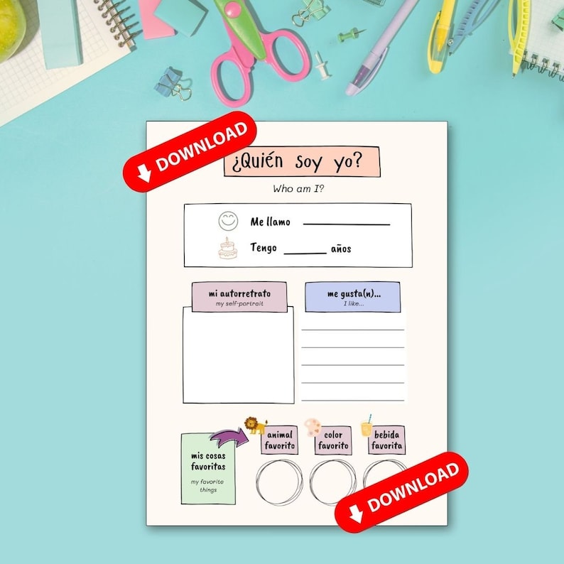 Who Am I Spanish Worksheet - Etsy