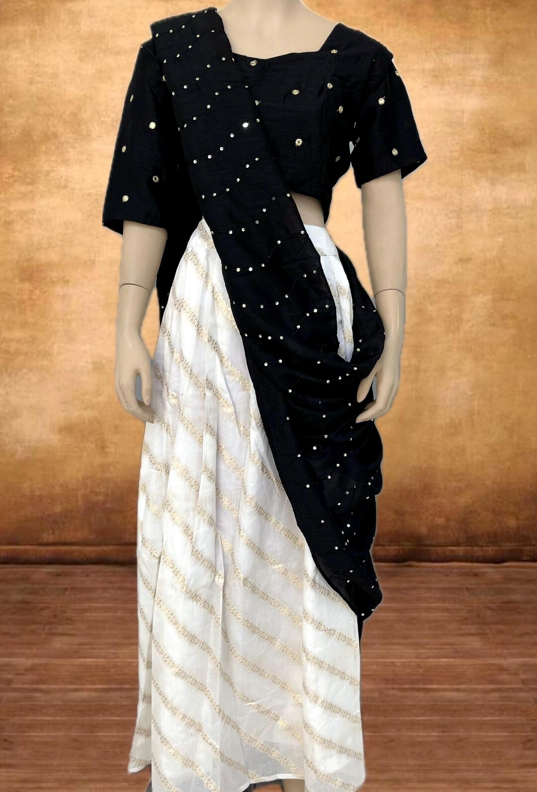 Buy Fully Stitched Half Saree Set: Mirrorwork Blouse, Sequin Dupatta ...