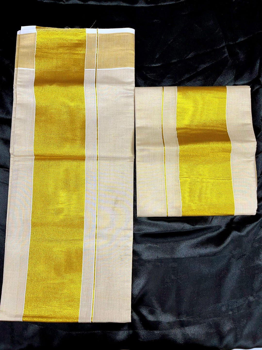 Kerala Tissue Set Mundu: Handloom Cotton With Golden Stripes - Etsy