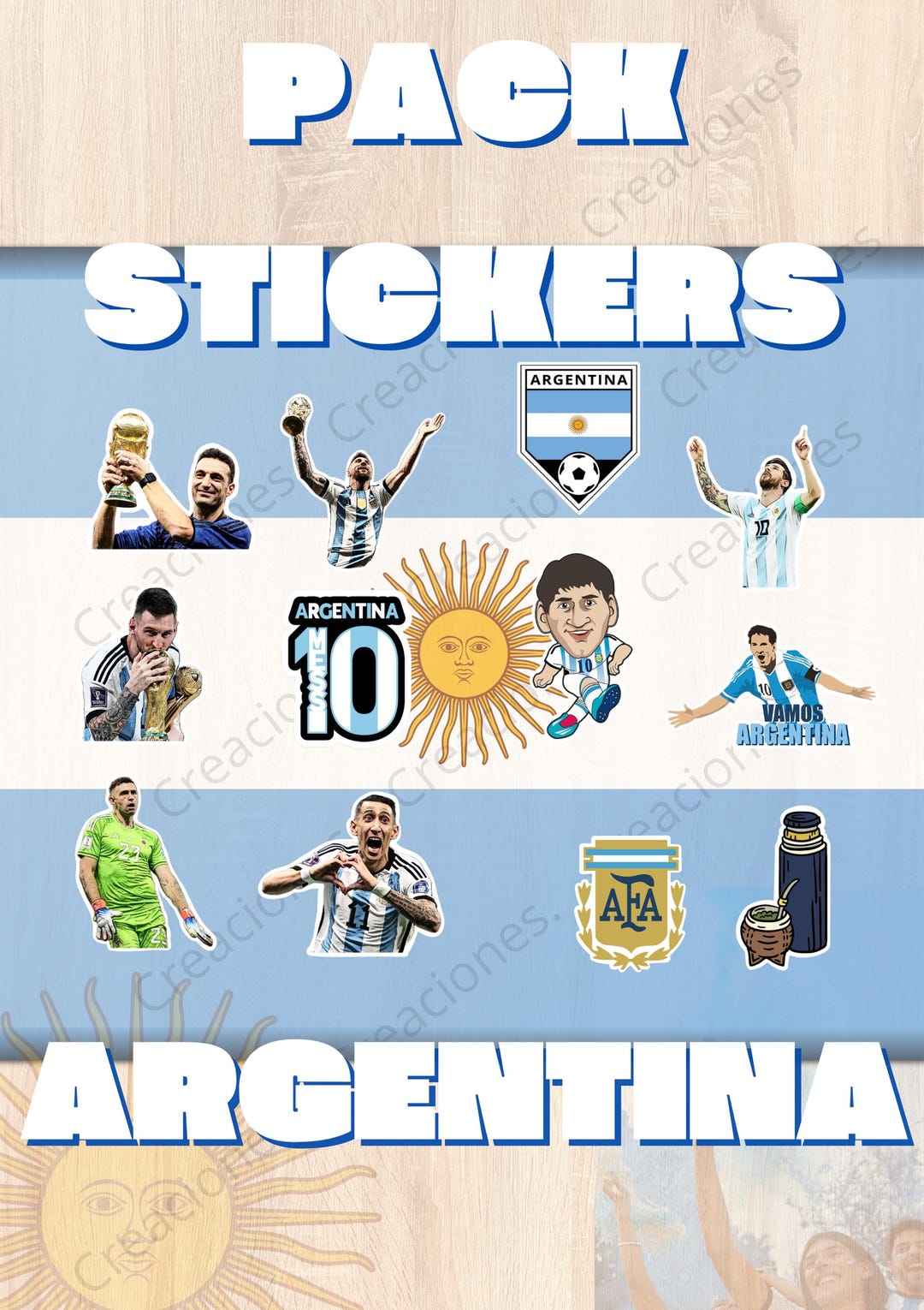 Leo Messi 5 Stickers. Pack of 5 Messi Decals. World Champion. FIFA 2022 ...