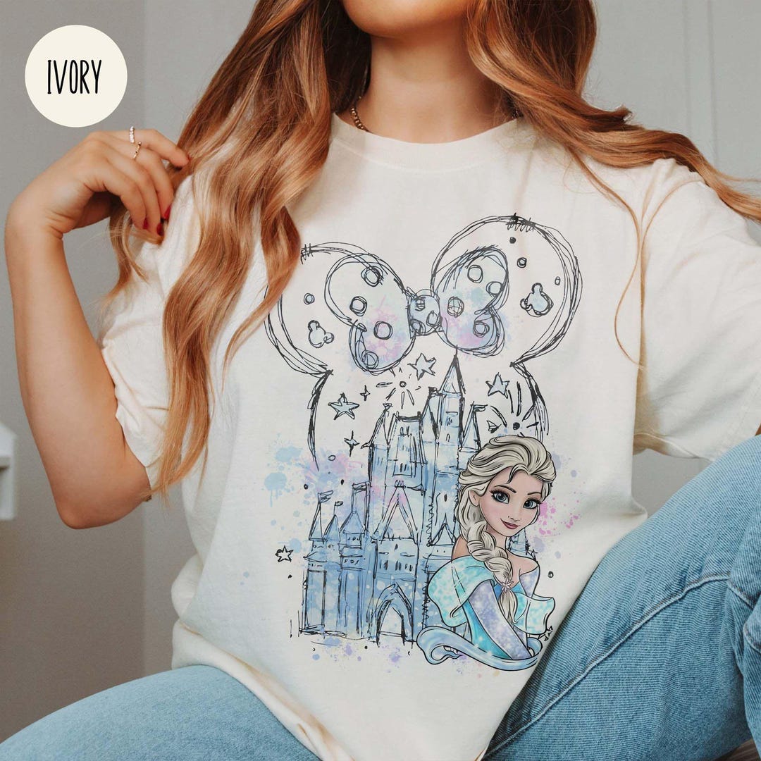 Retro Disney Castle Frozen Elsa Princess Portrait Mickey Ears Shirt ...