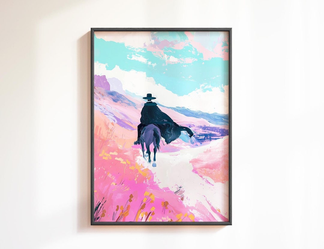 Black Cloaked Rider on Horse Poster Print, Elegant Horse Wall Art ...