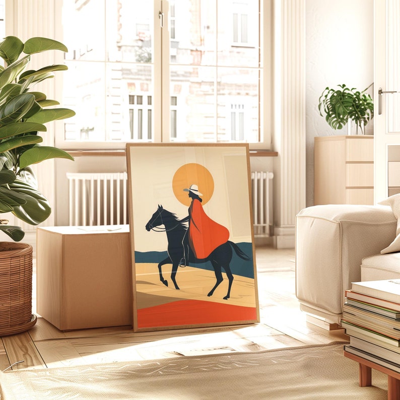 Red Cloaked Rider on Horse Poster Print, Modern Eclectic Poster, Mid ...