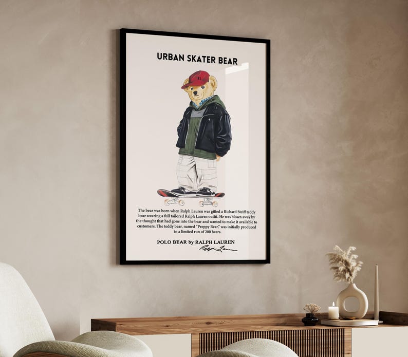 Vintage Fashion Magazine Poster Polo Bear Wall Art Retro Fashion Wall ...