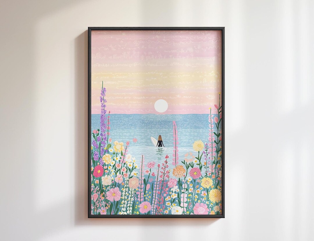 Vintage Surf Poster, Blue Coastal Surf up Poster, Surf Wall Art, Ocean ...