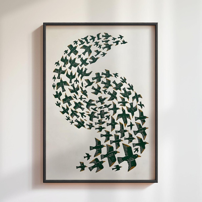 Linocut Print Starling - Etsy