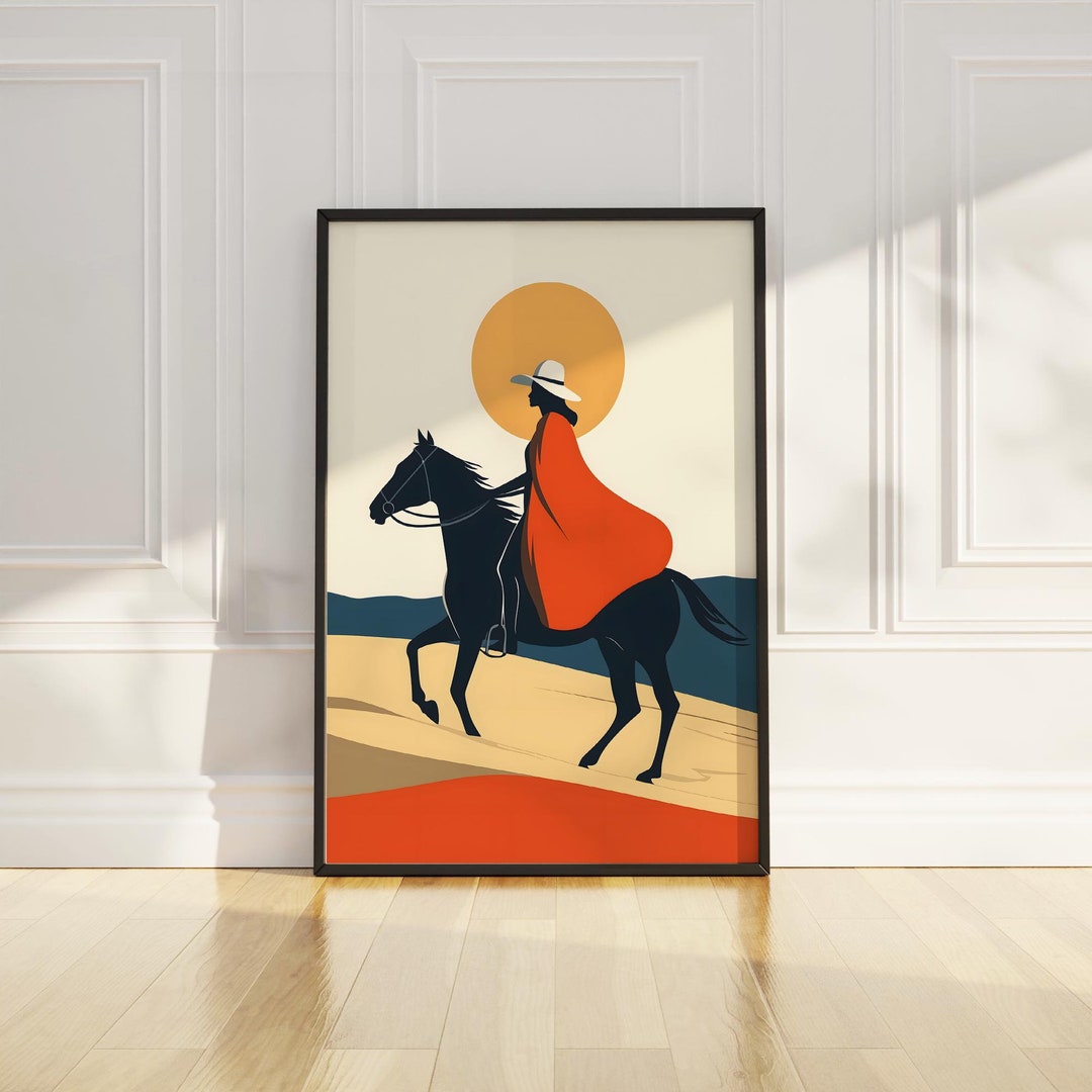 Red Cloaked Rider on Horse Poster Print, Modern Eclectic Poster, Mid ...