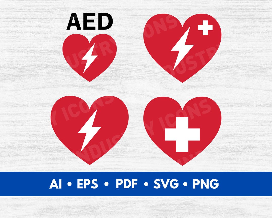 AED Defibrillator Symbols Vector, AED Heart Logo SVG Cut File, Defib ...