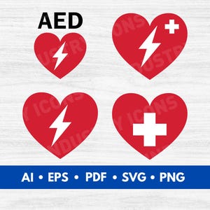 AED Defibrillator Symbols Vector, AED Heart Logo SVG Cut File, Defib ...