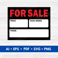 Car for Sale Sign Digital Download PDF Red Automobile for Sale Signage ...