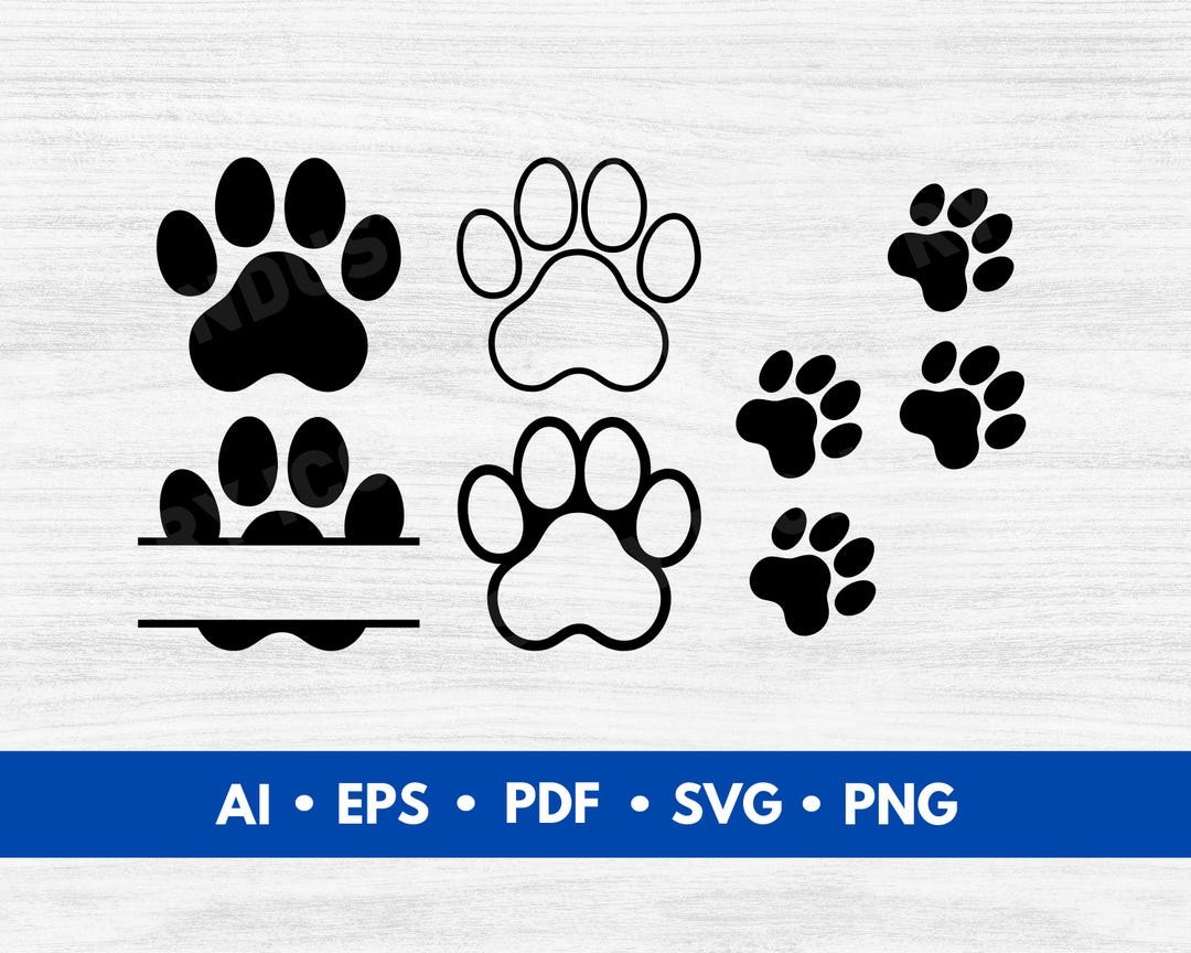 Dog Paw Print Vector, Dog Paw Prints Cut File, Dog Foot Trail SVG, Dog ...