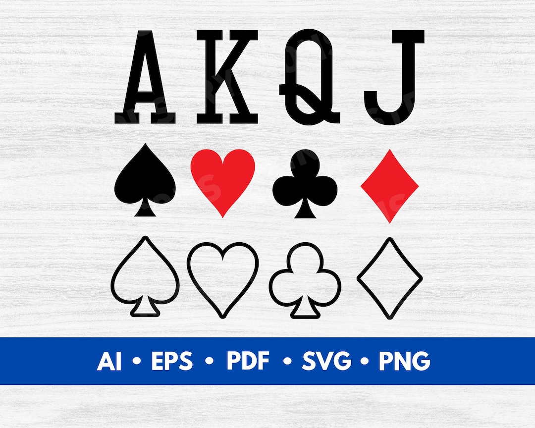 Playing Card Suits Symbols SVG Bundle With A K Q J, Poker Suit Icons ...