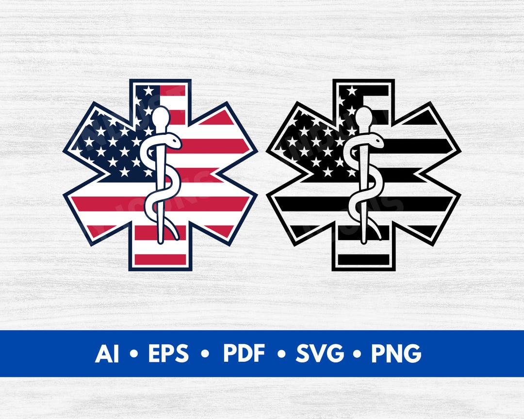 Patriotic EMS Symbol Vector, American Flag Star of Life SVG, Paramedic ...